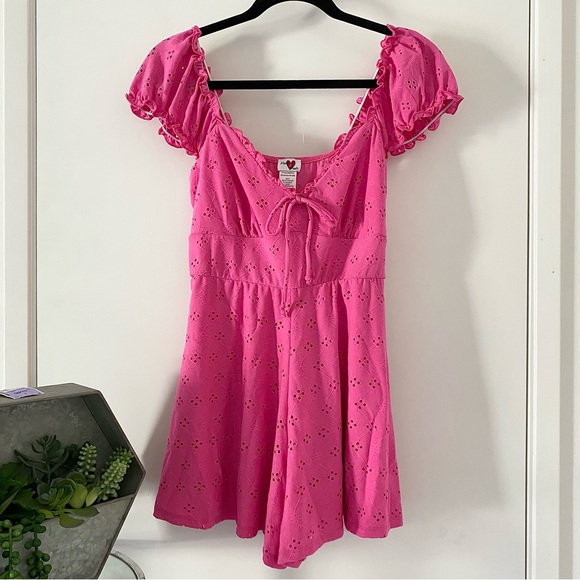Pants & Jumpsuits | Nwot Hot Pink Eyelet Romper | Poshmark